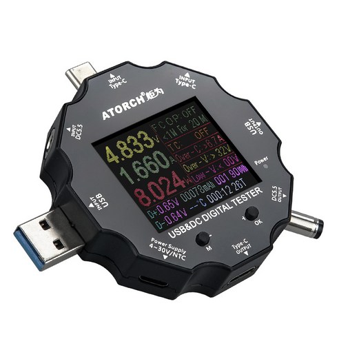 ATORCH 멀티 USB 테스터기 전류 전압 에너지 전원 측정 A / C타입 DC 마이크로5핀 TB674 - 검전기/전압테스터 | 쿠팡