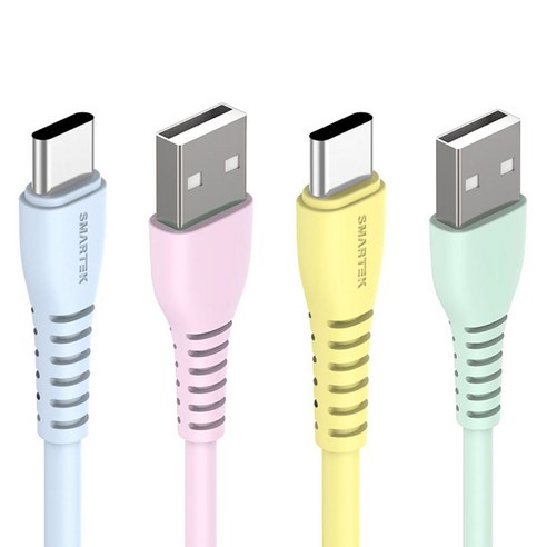 SMARTEK USB Type-C 超高速充電 18W 彩色充電線組 STCB-UCset, 藍色, 粉紅色, 黃色, 薄荷綠, 1套 ...