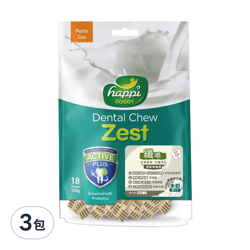 happi DOGGY Dental Chew Zest 無穀健齒棒, 牛奶, 150g, 3包 - 潔牙棒 | 酷澎