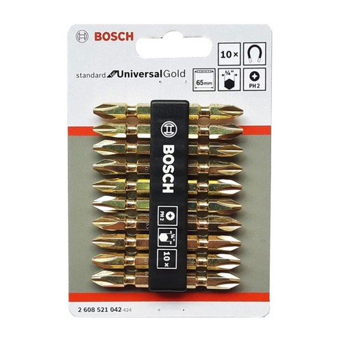 BOSCH 博世 台灣公司貨 Extra Hard 雙頭型鑽頭PH2 十字起子頭組 2608521042 65mm 金色 10支, 1組 ...
