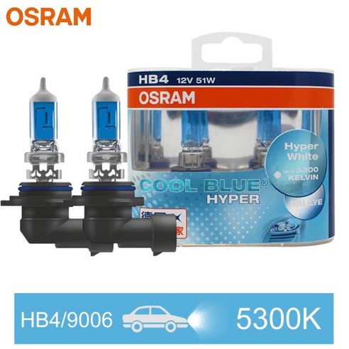 OSRAM 할로겐 자동차 헤드라이트 HB4 9006 12V 51W 쿨 블루 하이퍼 빔 5300K 화이트 전구 9006CBH(1쌍 ...