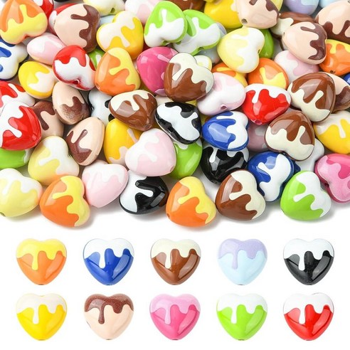 KitBeads 50Pcs Mixed Colors Opaque Acrylic Heart Shape Beads Colorful ...
