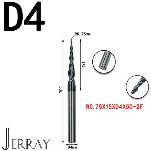 JERRAY CNC 라우터 비트 HRC55 텅스텐 초경 테이퍼 볼 노즈 엔드 밀 2D 3D 조각 밀링 커터 - 목공커터/기타칼 | 쿠팡