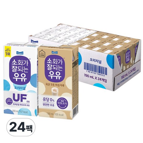 매일유업 소화가잘되는우유 190ml 12팩+미숫가루12팩, 190ml, 1세트 - 우유 | 쿠팡