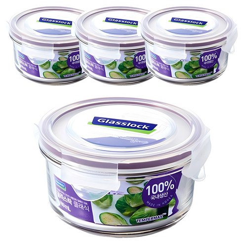 글라스락 퍼플에디션 원형 밀폐용기세트, 400ml(4P), 1세트 - 밀폐용기/세트 | 쿠팡