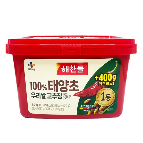 해찬들 100% 태양초 우리쌀 고추장, 1.9kg, 2개 - 고추장 | 쿠팡