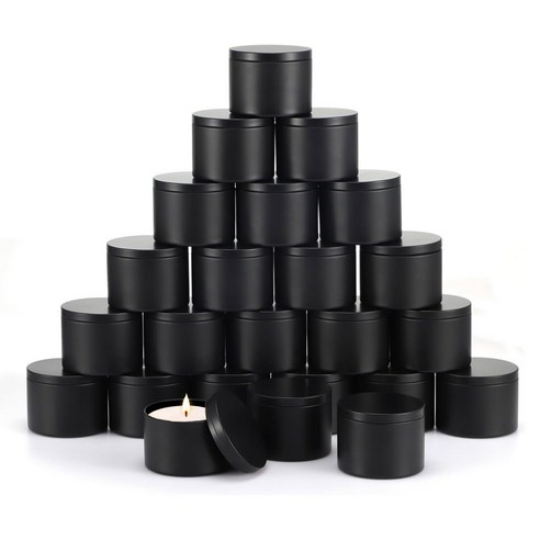 캔들만들기 diy 키트 나뭇결 뚜껑이 있는 24팩 8온스/4온스 금속 양초 통 DIY 공예 보관 및 선물용 밀폐형 누출 방지 ...