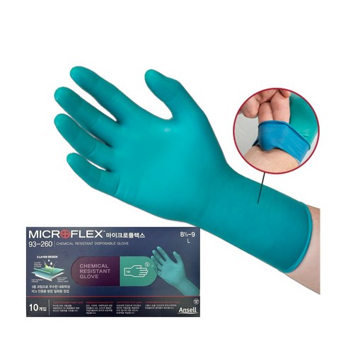 안셀 마이크로플렉스 내화학 장갑 93-260 10매입 일회용 네오프렌 고무 라텍스 케미컬 실험실 병원 - 절연장갑/안전장갑 | 쿠팡
