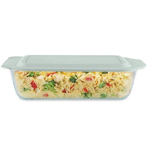 Pyrex 플라스틱 뚜껑이 있는 딥 글라스 베이킹 접시 깊은 캐서롤 유리 식품 용기 오븐 냉동고 및 전자레인지 사용 가능 투명 ...