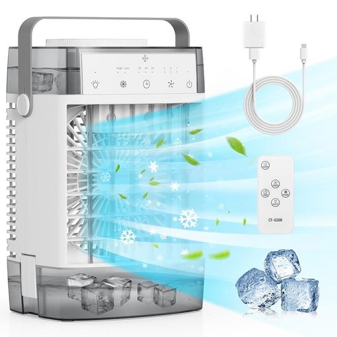 휴대용 에어컨 리모컨이 있는 에어 쿨러 증발식 개인용 미니 AC 3가지 풍속 2-4-8H 타이머 모드 다채로운 야간 조명 방 ...